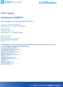 Exemples de résultats au test BRIGHT - Formanglais